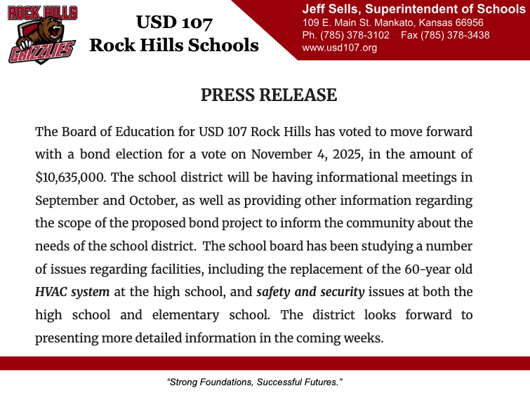 Rock Hills USD 107 - Press Release August 13, 2025